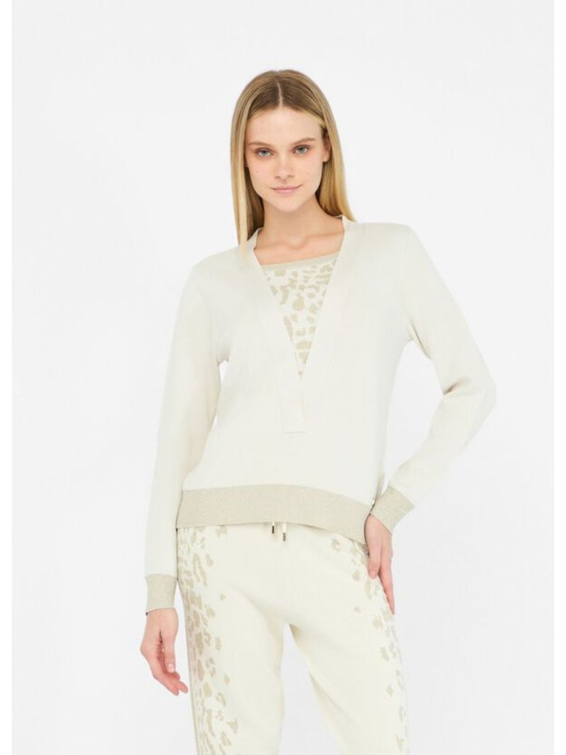 Maglia Liu Jo TF5254MS49I da donna bianca e oro. | GulliverModa